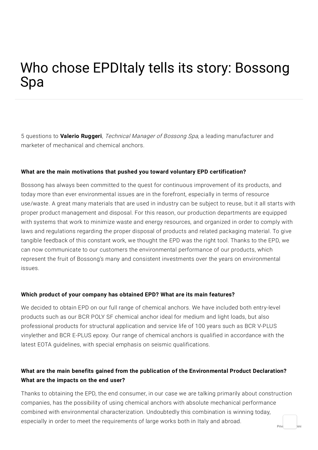 EPD CERTIFICATION FOR BOSSONG CHEMICAL ANCHORS | Bossong ...